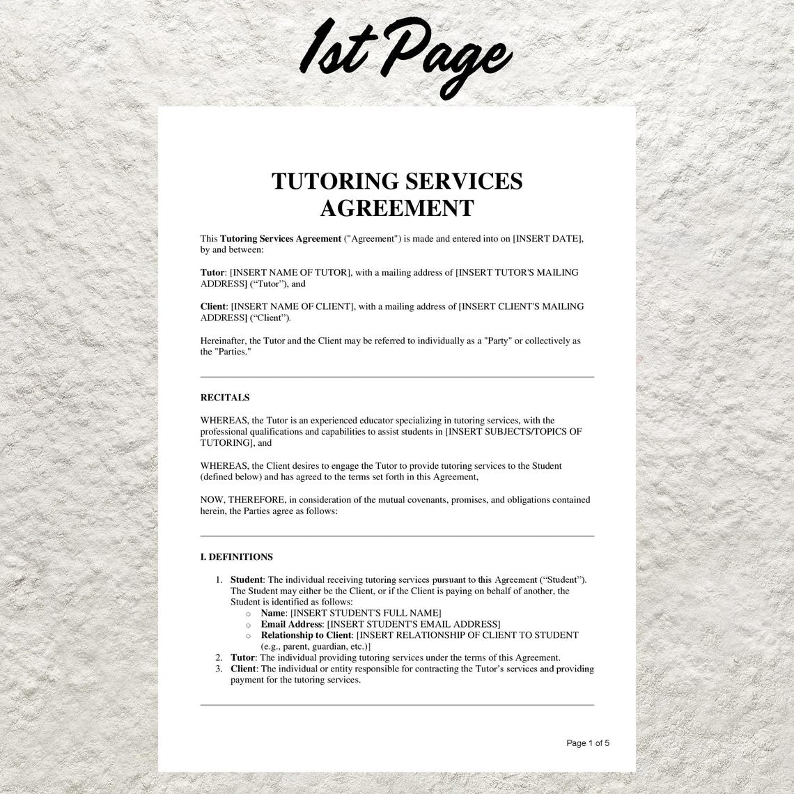 Editable Tutoring Service Agreement Template: Tutor Contract (word ...