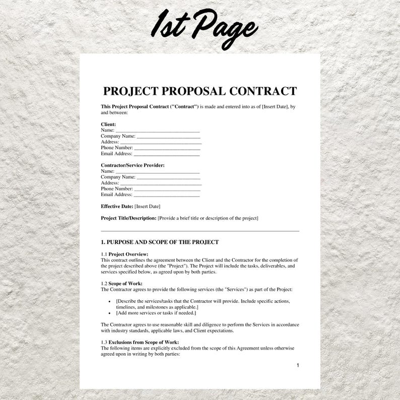 Project Proposal Template Editable Job Proposal Contract Form Printable ...