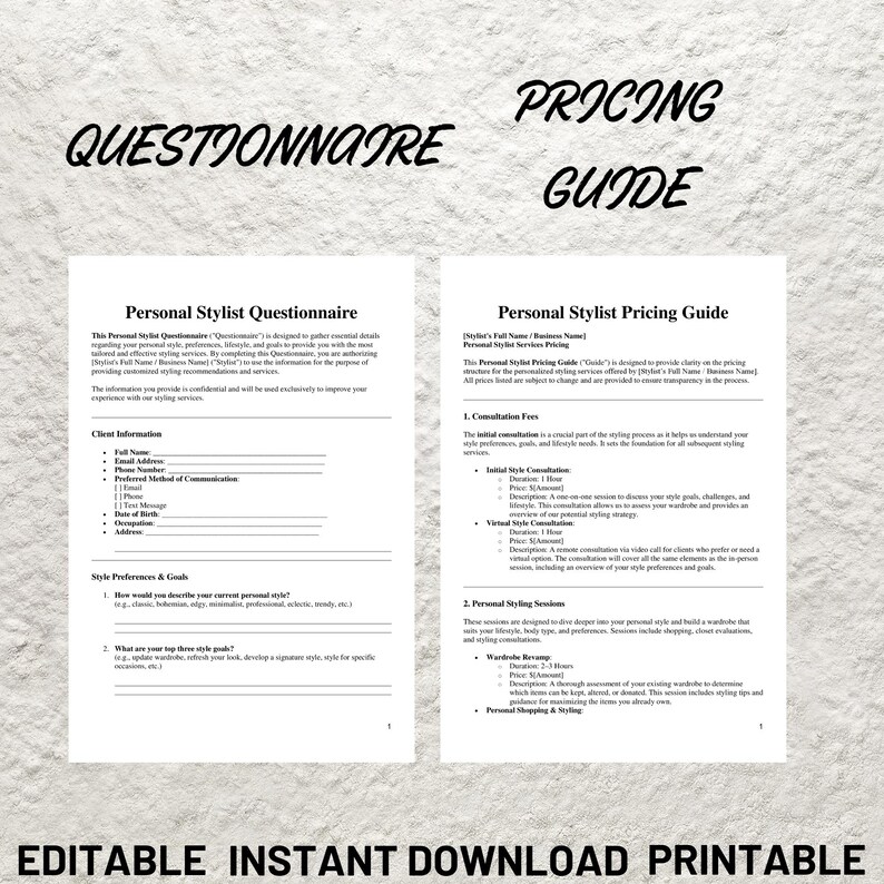 Personal Stylist Forms Bundle: Editable Client Intake Templates ...
