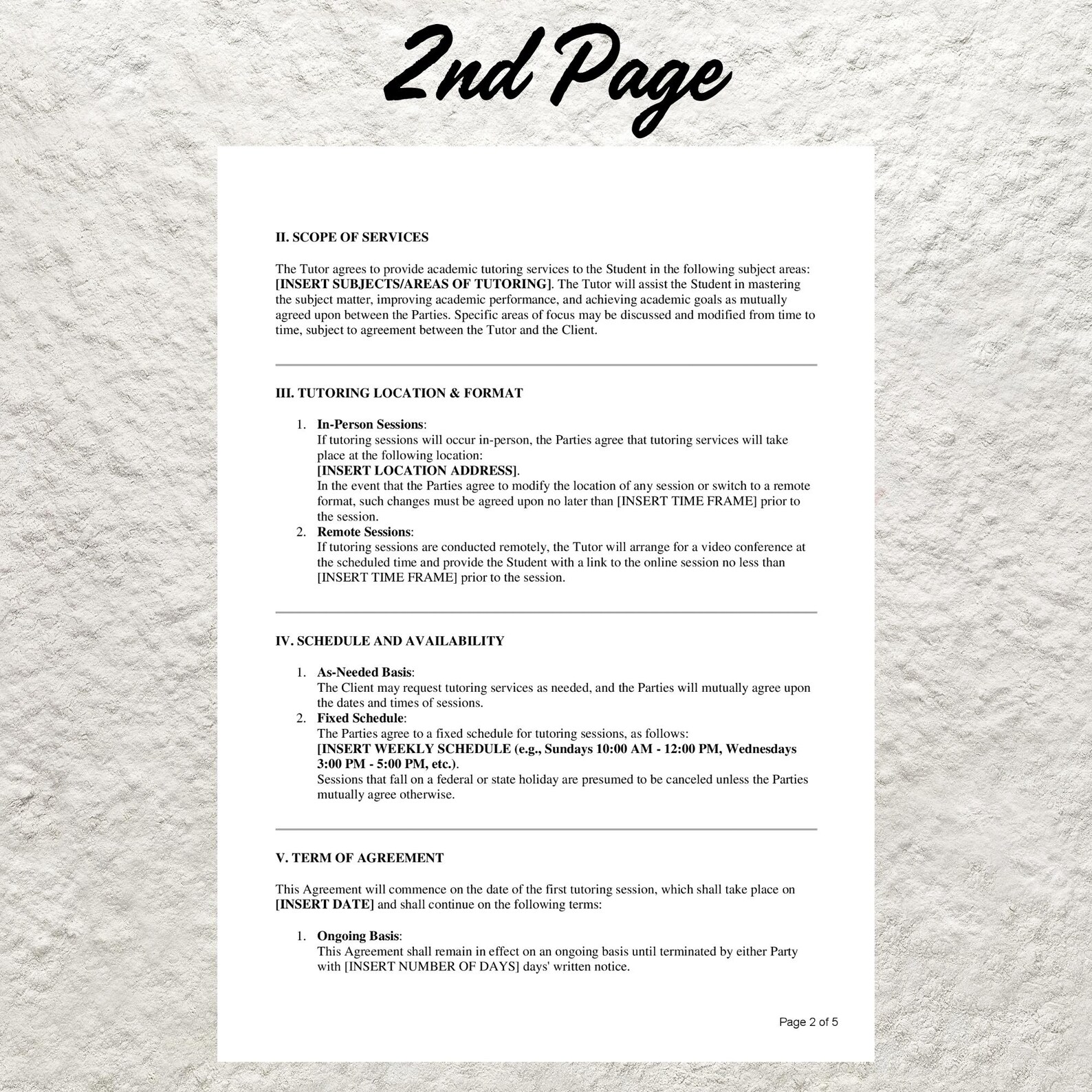 Editable Tutoring Service Agreement Template: Tutor Contract (word ...