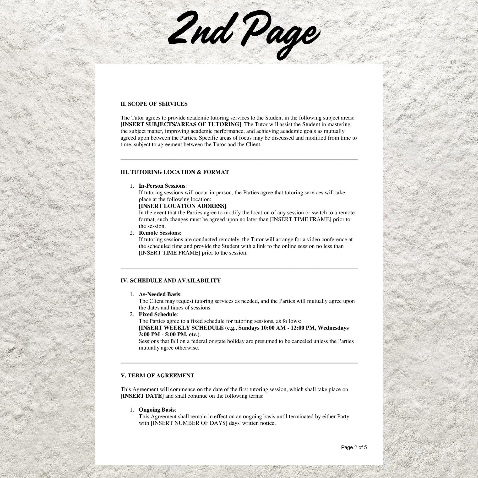 Editable Tutoring Service Agreement Template: Tutor Contract (word ...