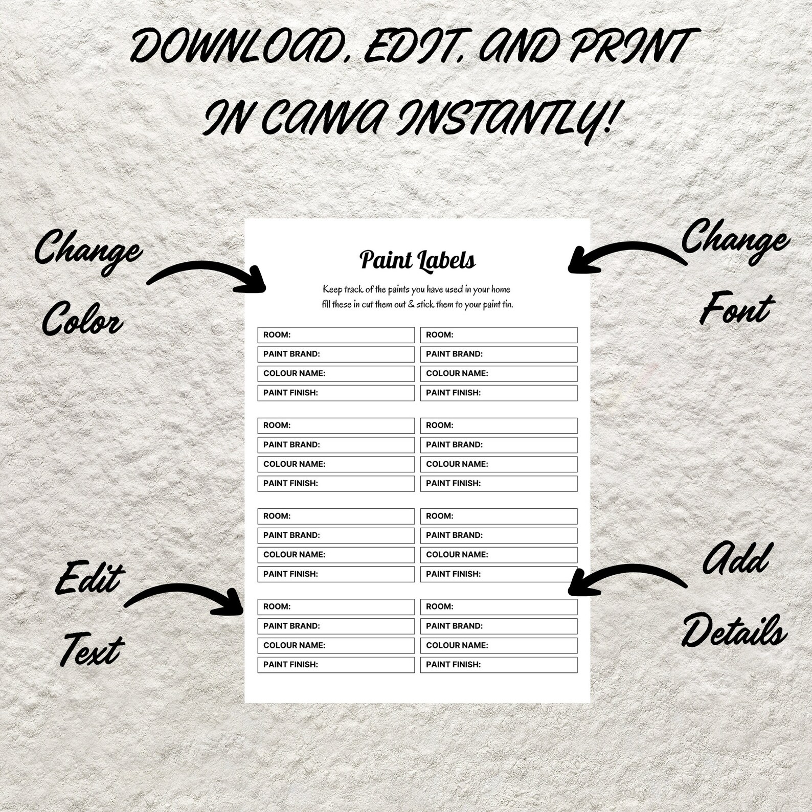 Paint Tracker Editable Printable Household Paint Color Tracker Planner ...
