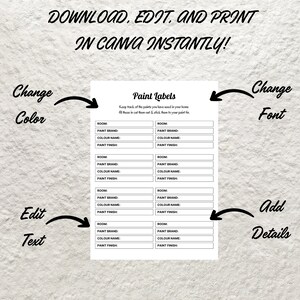 Paint Tracker Editable Printable Household Paint Color Tracker Planner ...