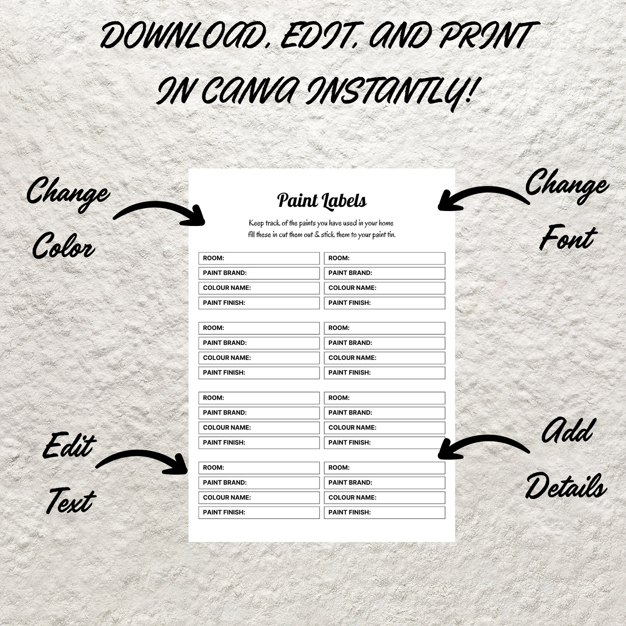 Paint Tracker Editable Printable Household Paint Color Tracker Planner ...