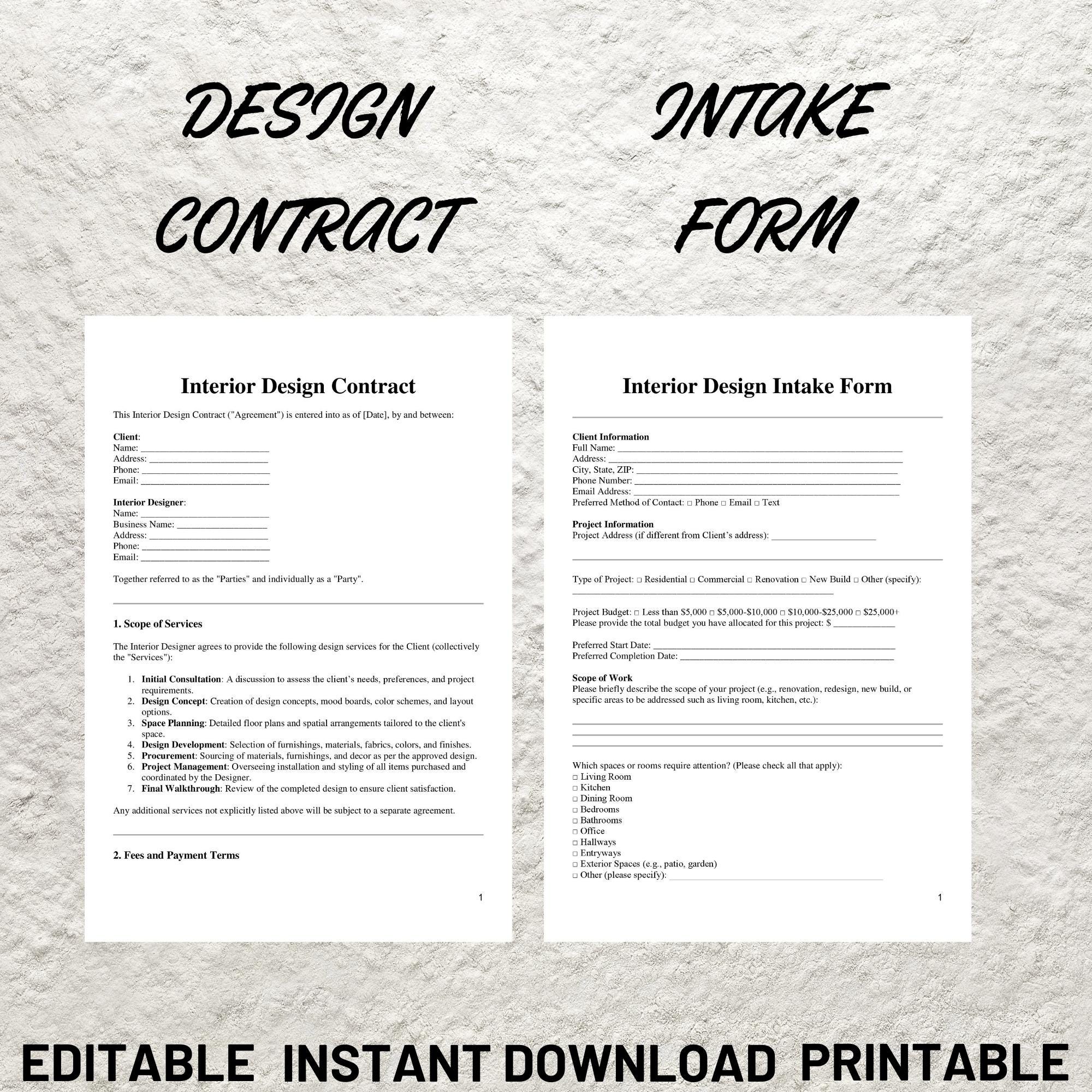 Editable Interior Design Forms Bundle: Contract, Intake, Questionnaire ...