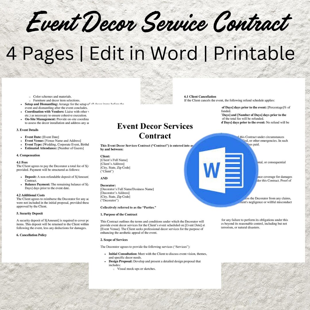 Event Decor Services Contract Template: Editable Agreement (digital ...