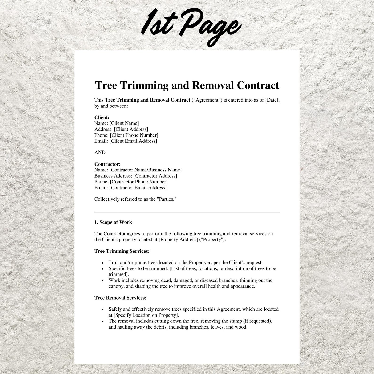Tree Trimming Contract Template Editable Tree Removal Service Agreement ...