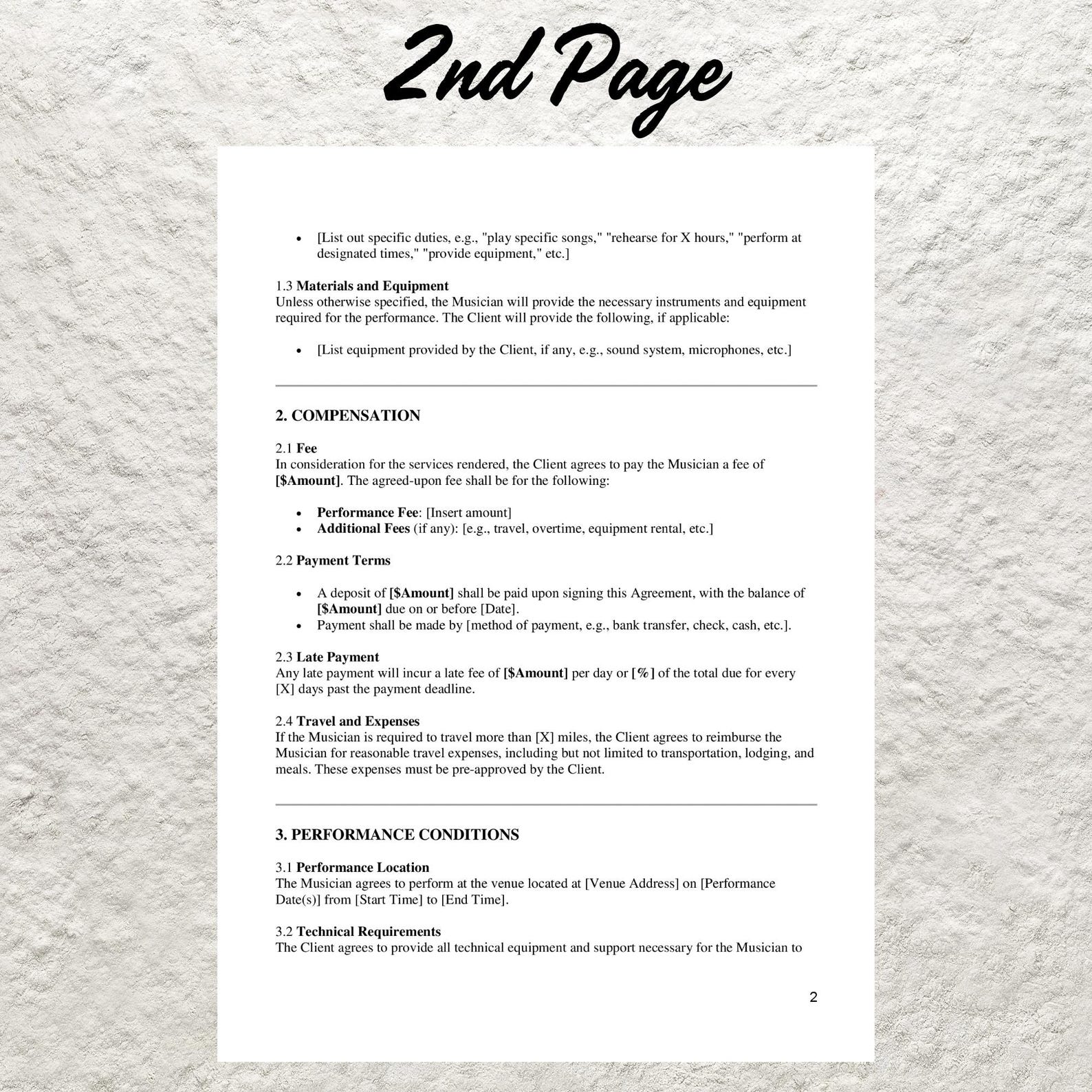 Musician Contract Template Editable Music Artist Service Agreement ...