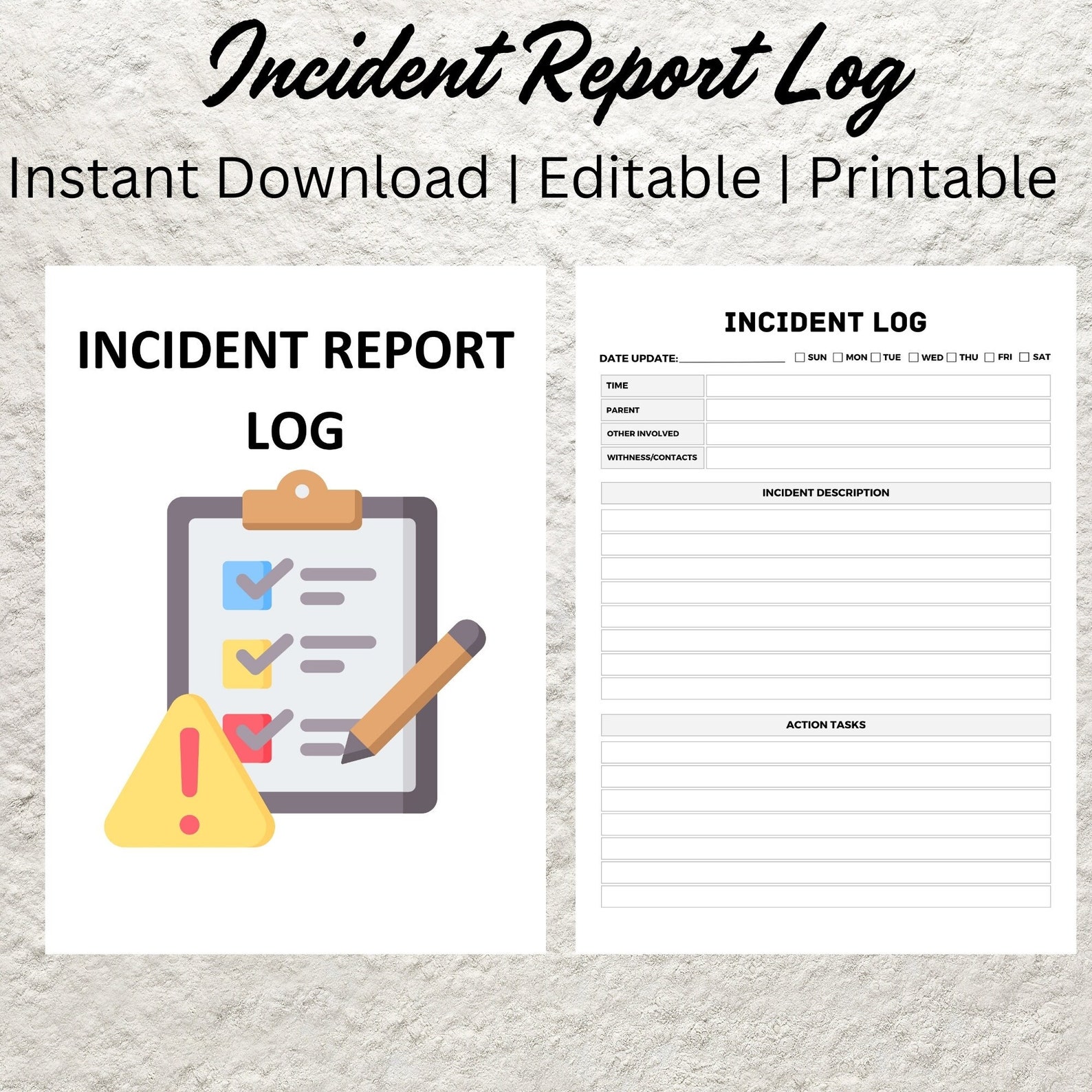Printable Incident Report Form Template Editable Incident Log Sheet ...