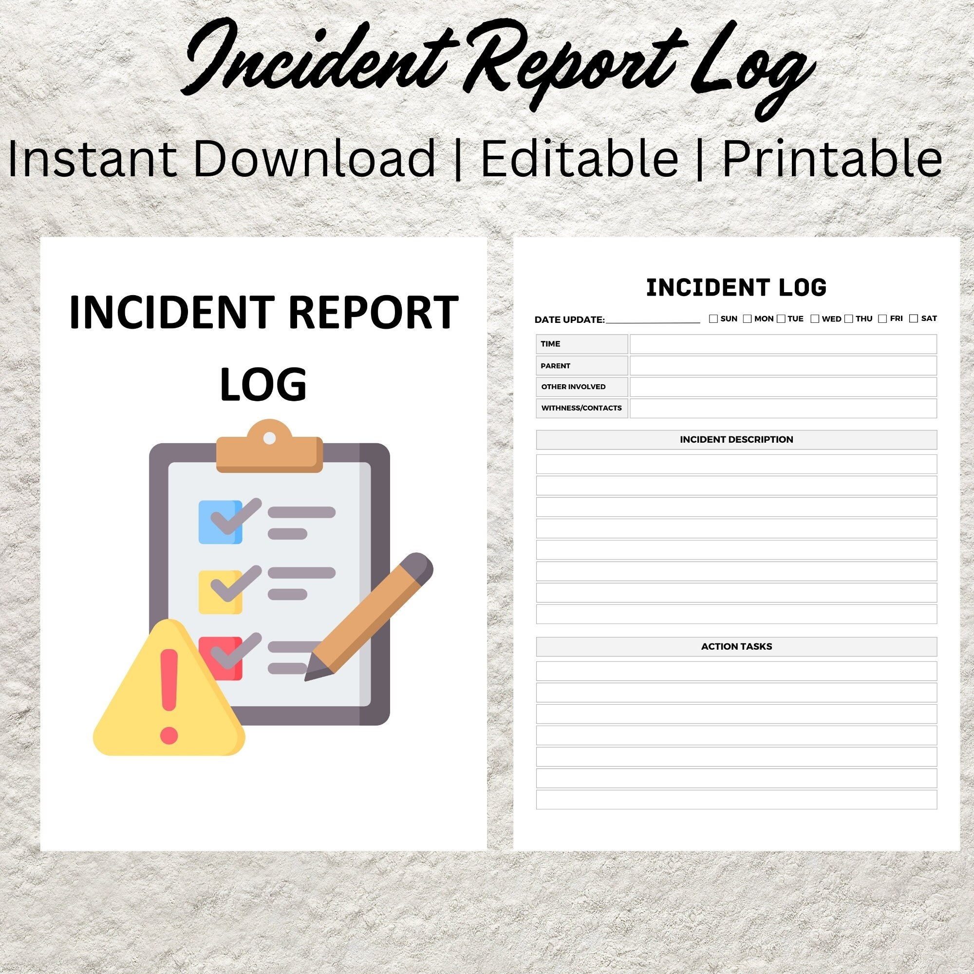Printable Incident Report Form Template Editable Incident Log Sheet ...