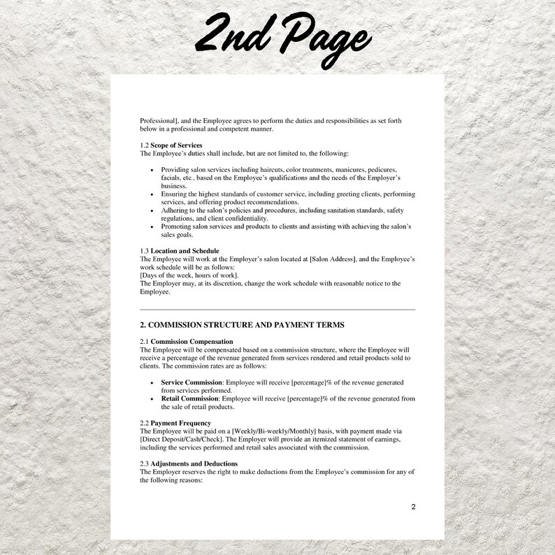 Salon Employee Commission Agreement Template Editable Hair Salon ...