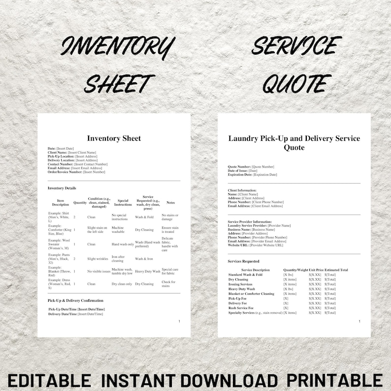 Editable Laundry Pick up & Delivery Services Forms Templates, Pick and ...