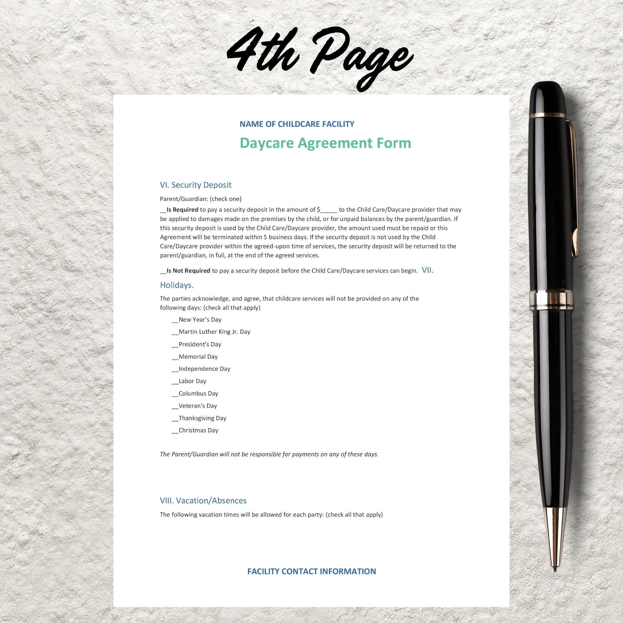 Editable Daycare Contract Template - Printable Childcare Contract ...