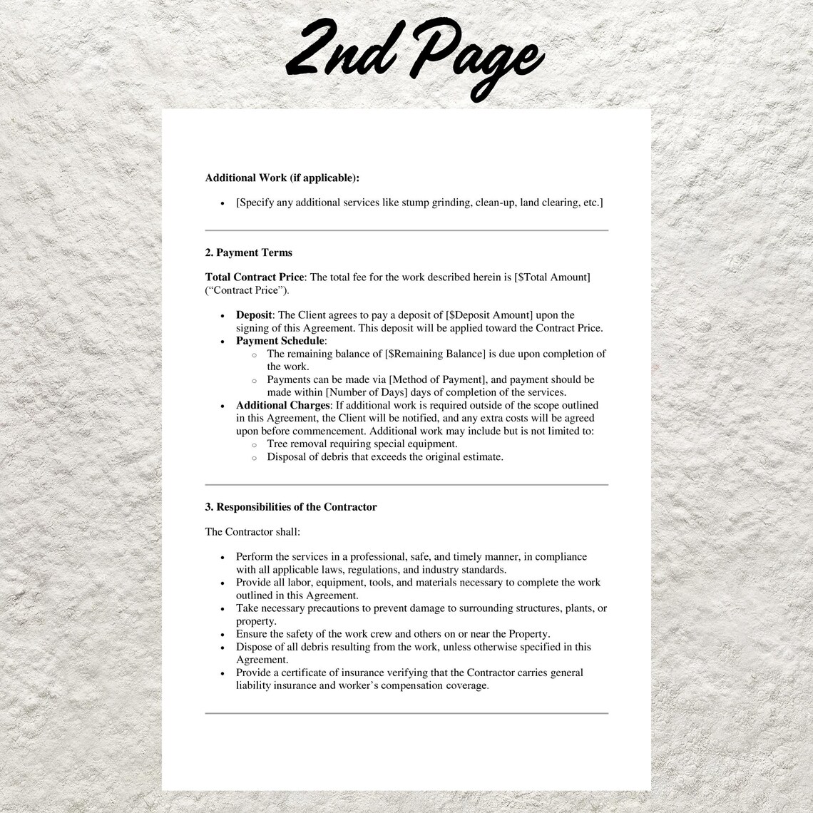 Tree Trimming Contract Template Editable Tree Removal Service Agreement ...