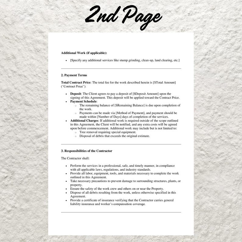 Tree Trimming Contract Template Editable Tree Removal Service Agreement ...