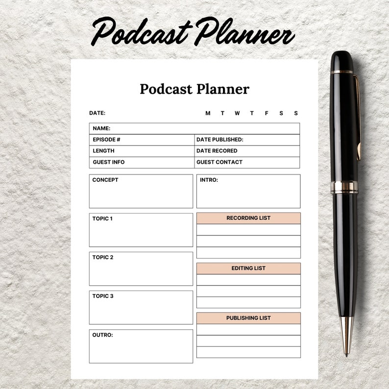 Printable Podcast Episode Planner Worksheet Template Podcast Content ...