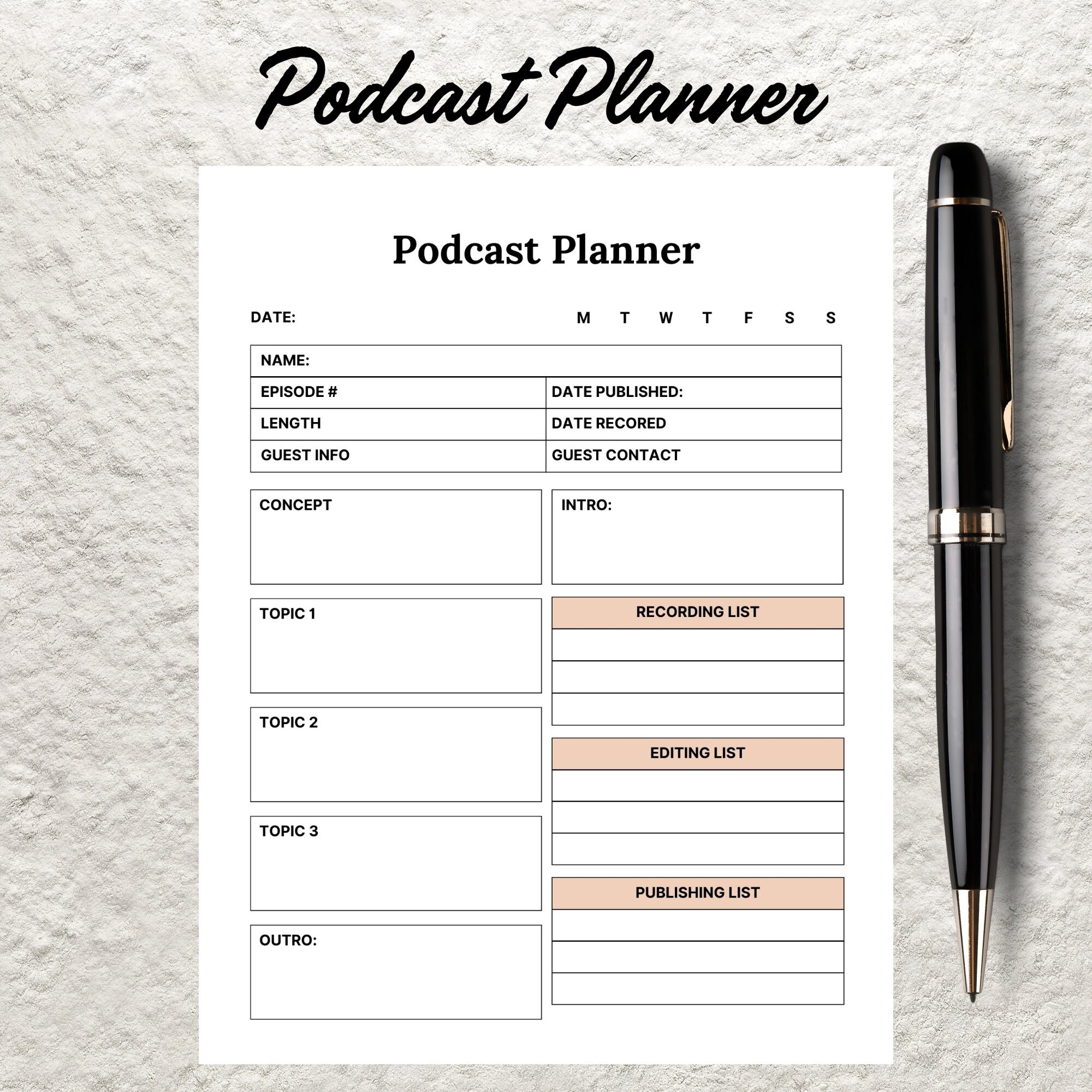 Printable Podcast Episode Planner Worksheet Template Podcast Content ...