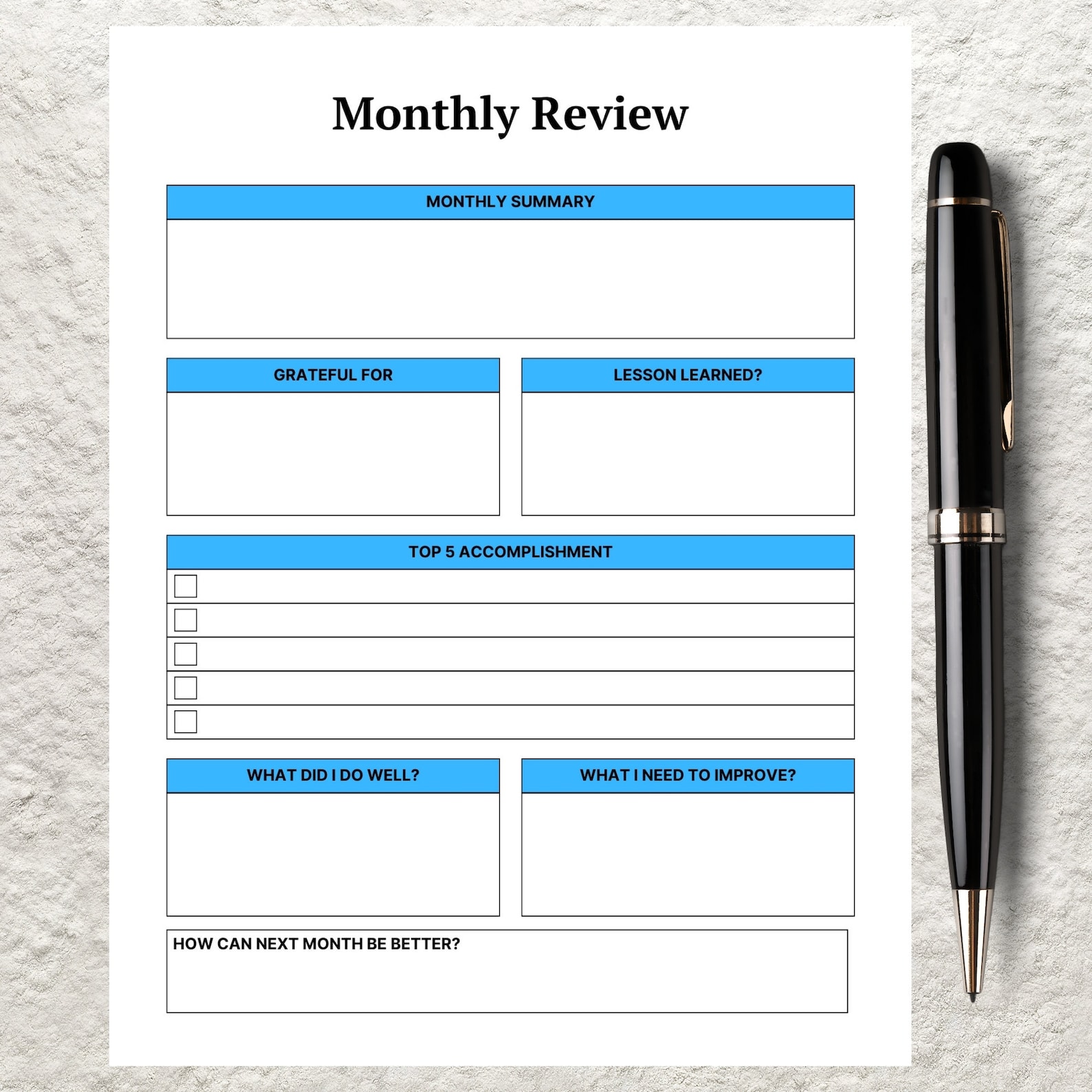 Monthly Review Template Printable Monthly Reflection Journal Editable ...