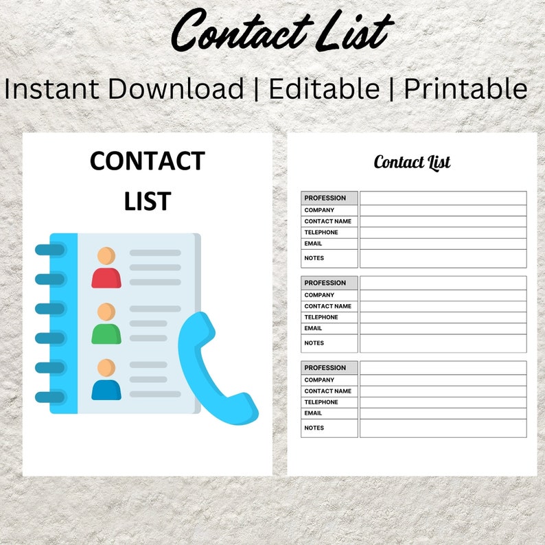 Editable Contact List Template Printable Contact Information List ...