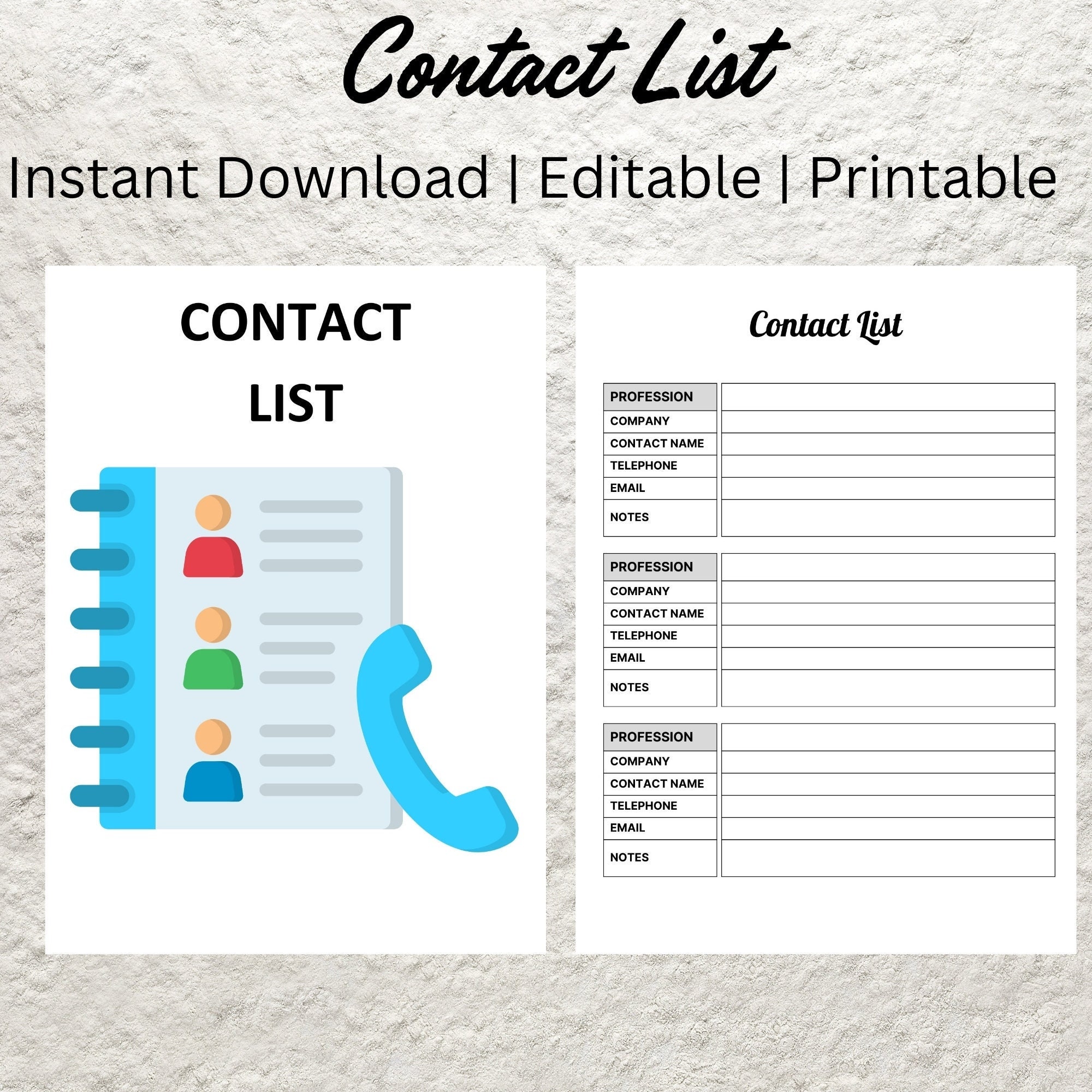 Editable Contact List Template Printable Contact Information List Fillable Address Book Contacts ...