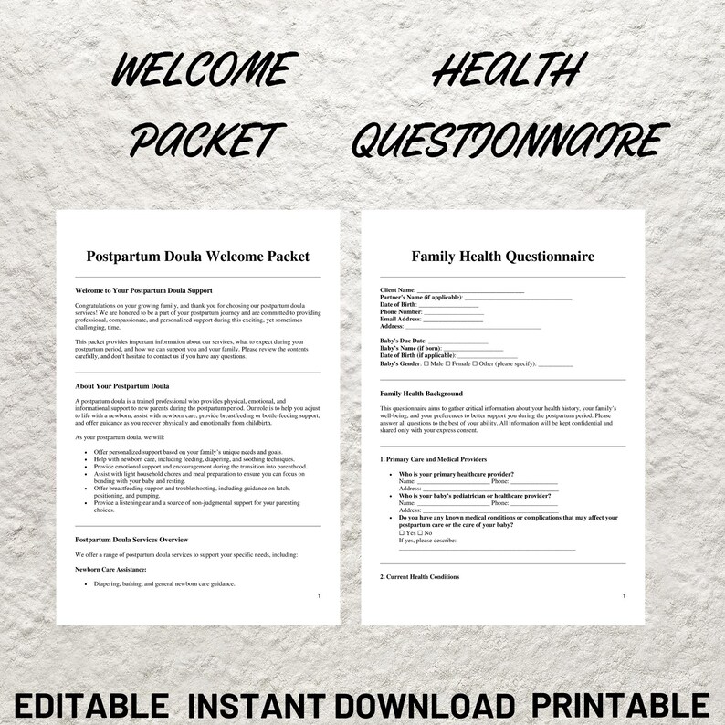 Postpartum Doula Forms Bundle Editable Postpartum Doula Contract ...
