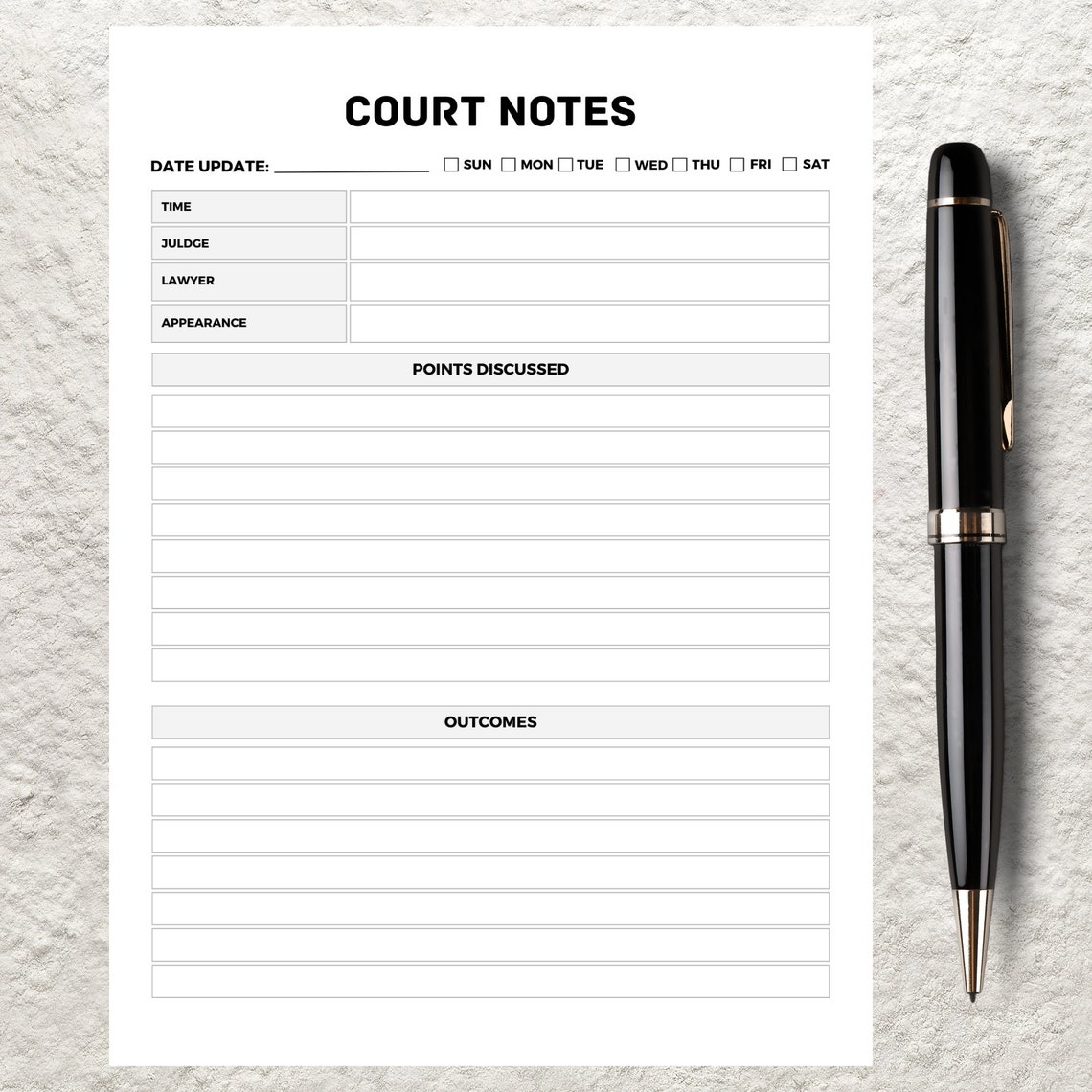 Editable Court Notes Template, Printable Legal Case Tracker (digital ...