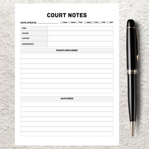 Editable Court Notes Template, Printable Legal Case Tracker (digital ...