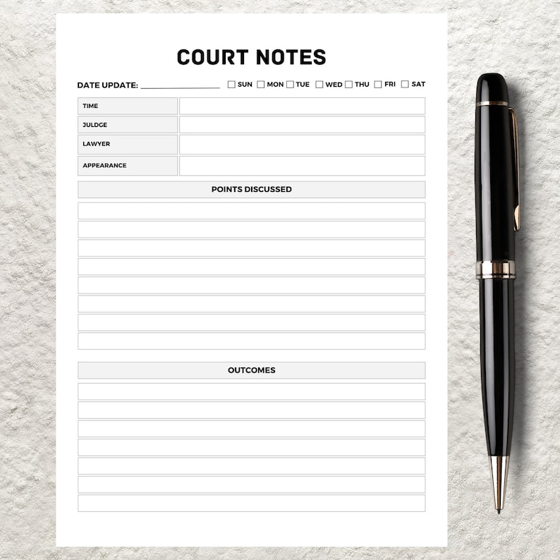 Editable Court Notes Template, Printable Legal Case Tracker (digital ...