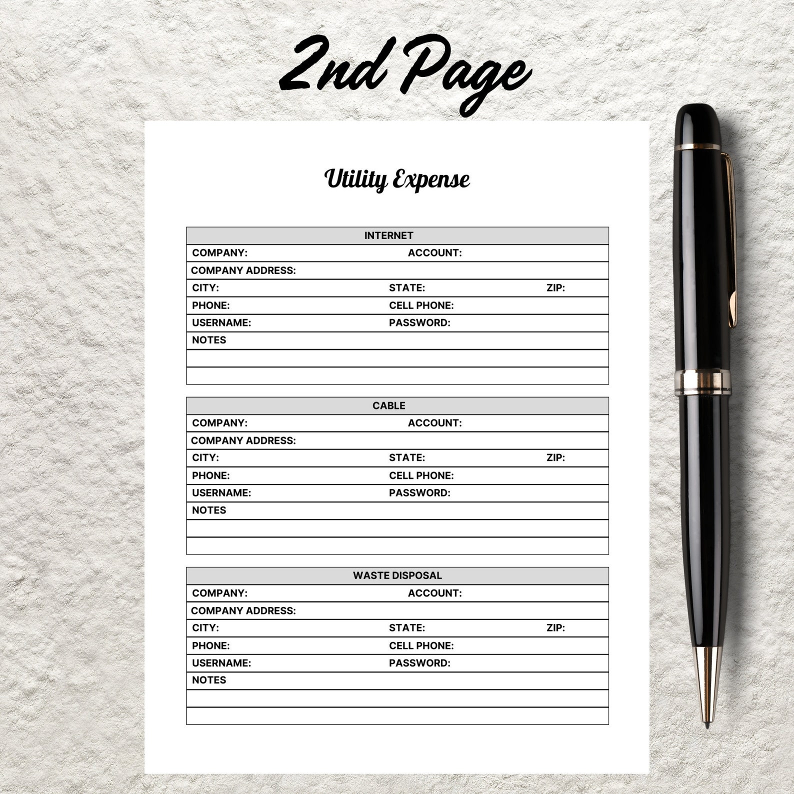Utility Bill Tracker Template Printable Utility Contacts Utility ...