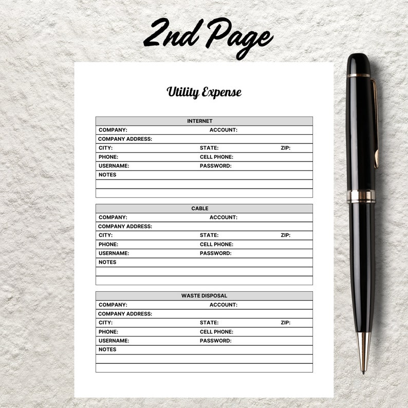 Utility Bill Tracker Template Printable Utility Contacts Utility ...