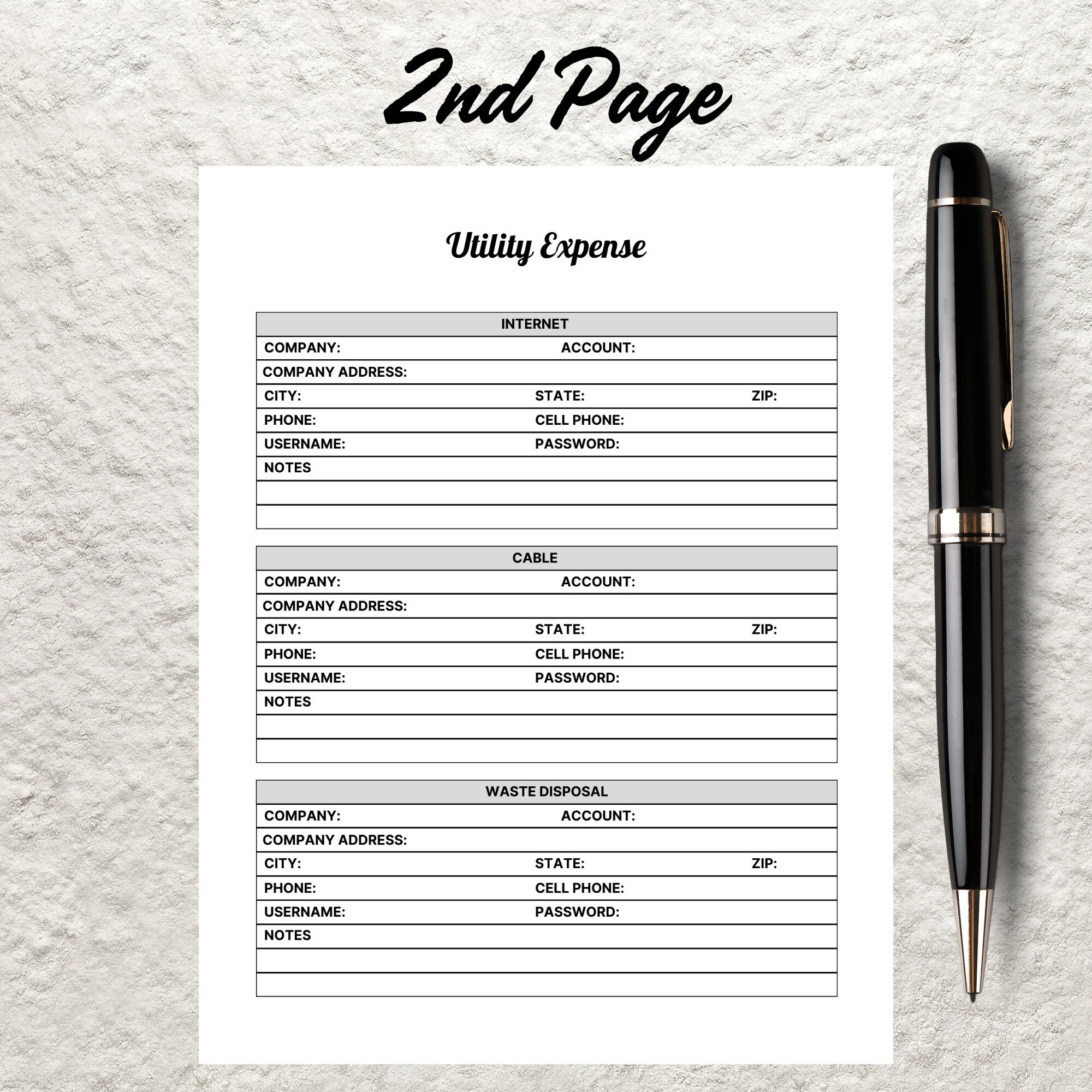 Utility Bill Tracker Template Printable Utility Contacts Utility ...