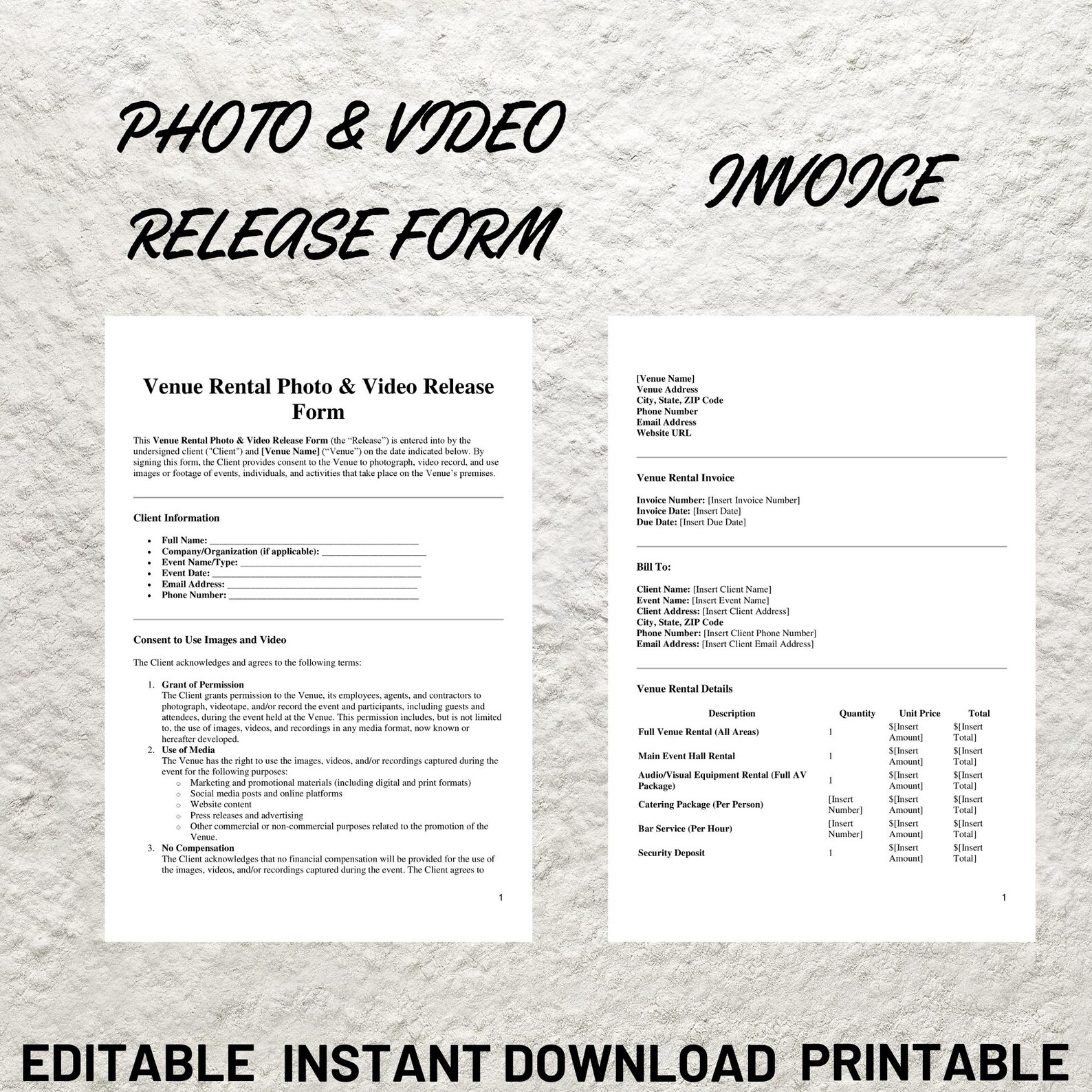 Editable Venue Rental Forms Bundle: Event Planning Templates (digital ...
