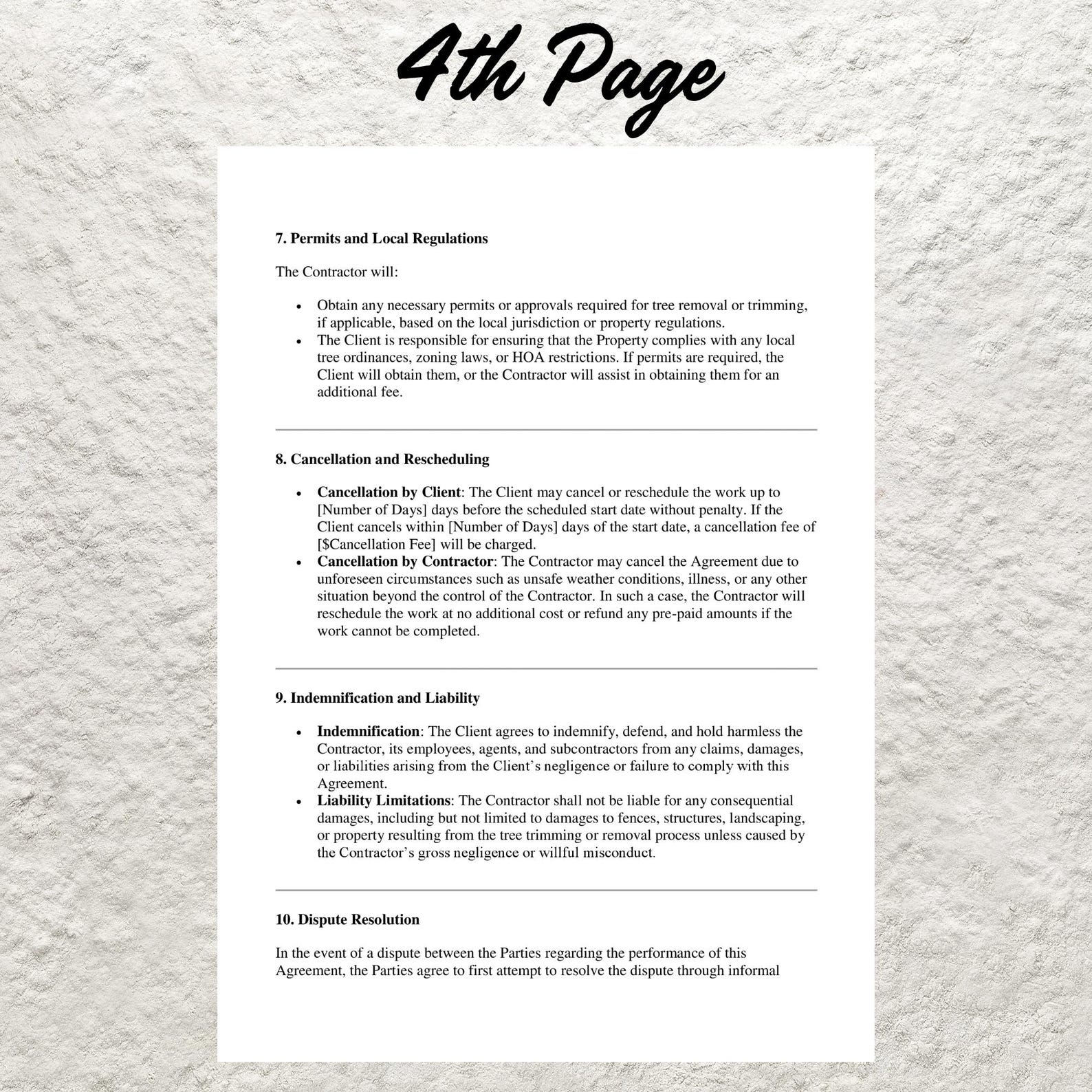 Tree Trimming Contract Template Editable Tree Removal Service Agreement ...