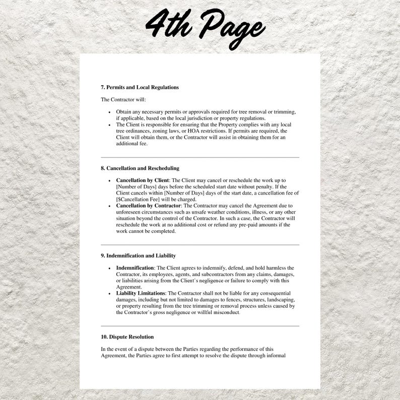 Tree Trimming Removal Contract Template: Editable Arborist Agreement ...