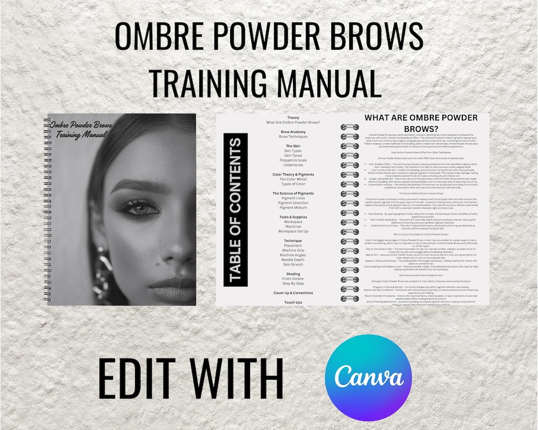 Ombre Powder Brows Training Manual PMU Eyebrow Student Guide Editable ...