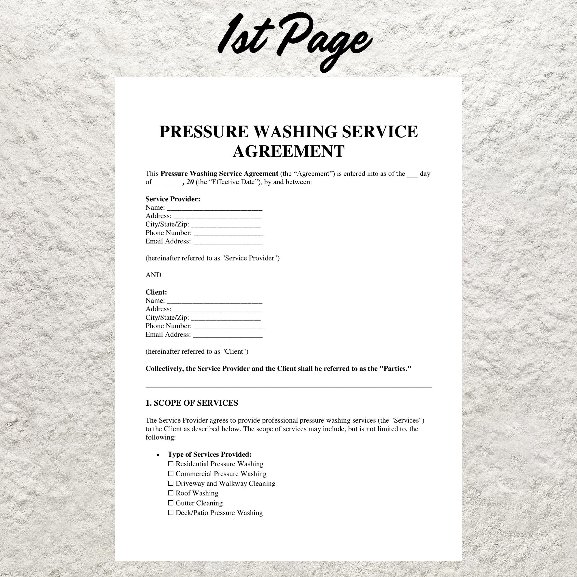 Pressure Washing Contract Template: Editable Service Agreement ...
