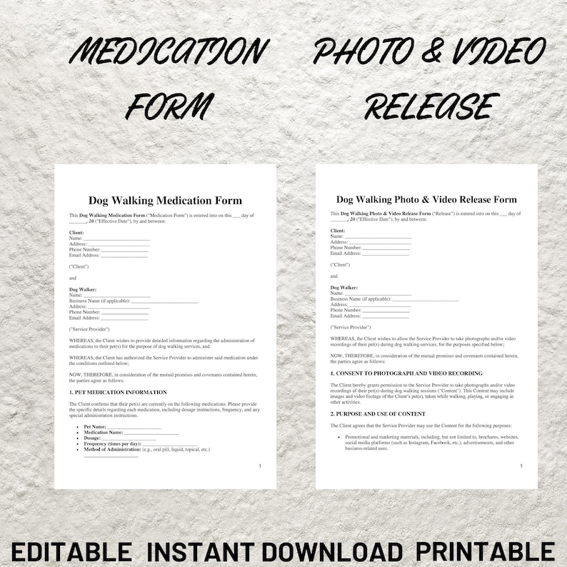 Dog Walking Business Forms Bundle: Editable Client Templates (PDF ...