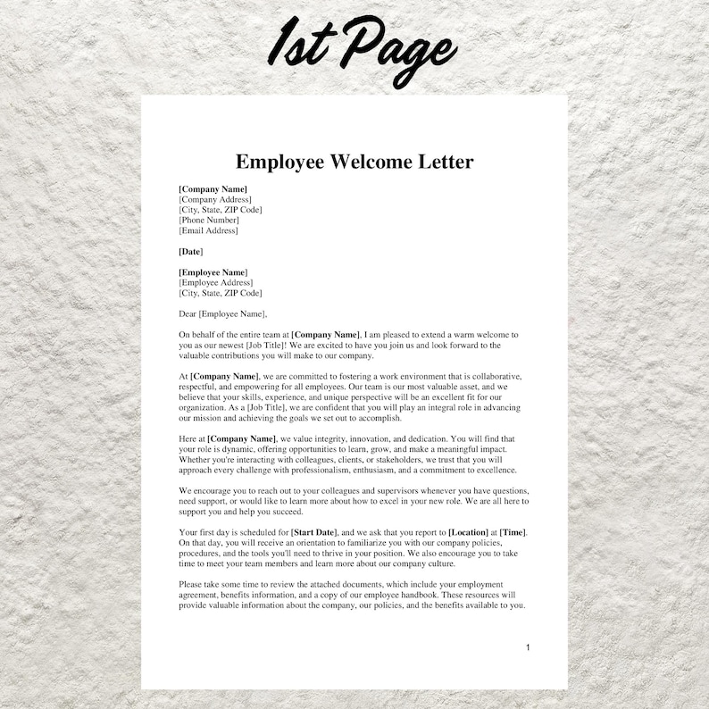 Employee Welcome Letter Template Editable New Employee Welcome Letter ...