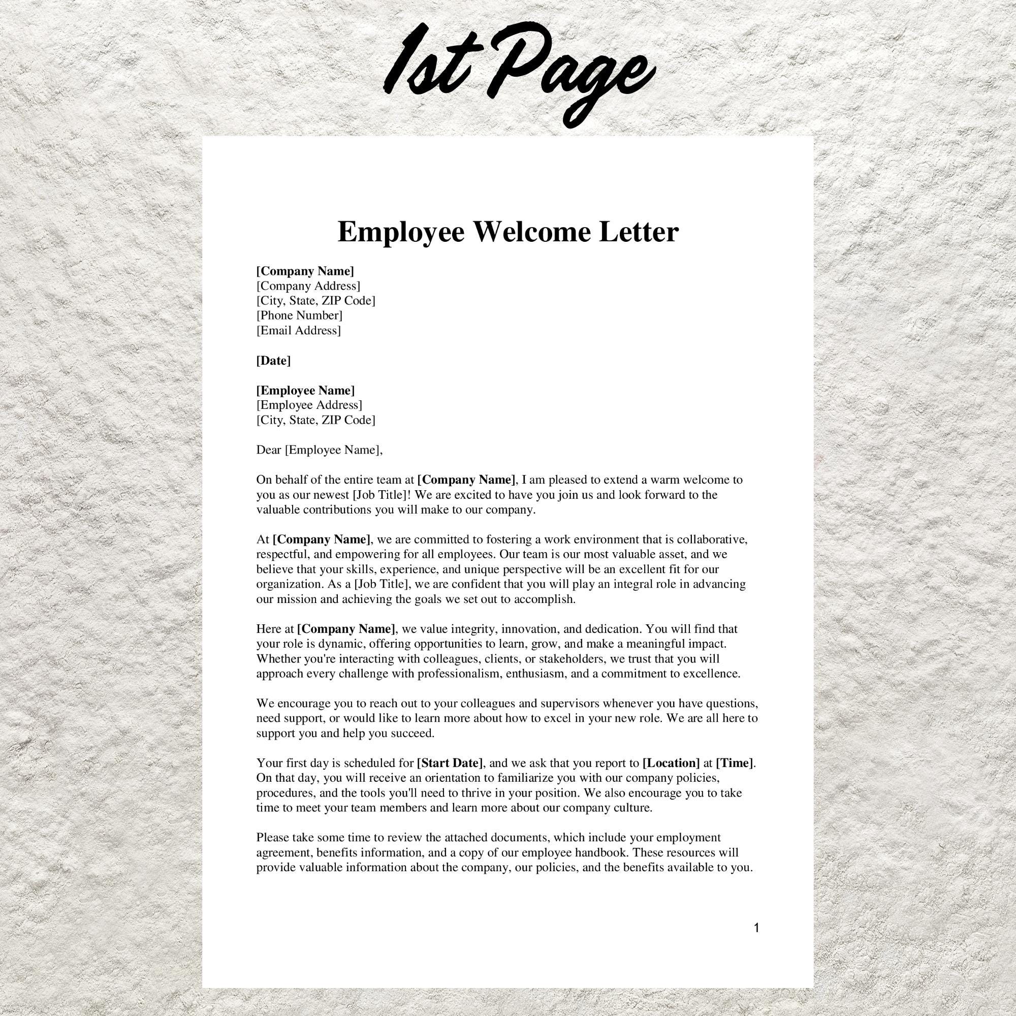 Employee Welcome Letter Template Editable New Employee Welcome Letter ...