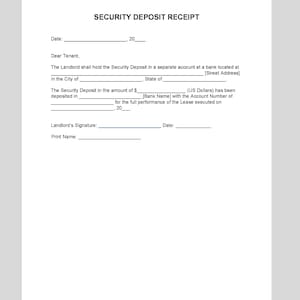 Landlord Rental Lease Security Deposit Receipt Form Template Editable ...