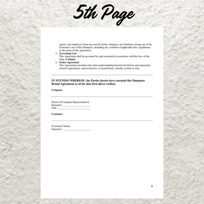 Dumpster Rental Agreement Template: Editable Waste Disposal Contract ...