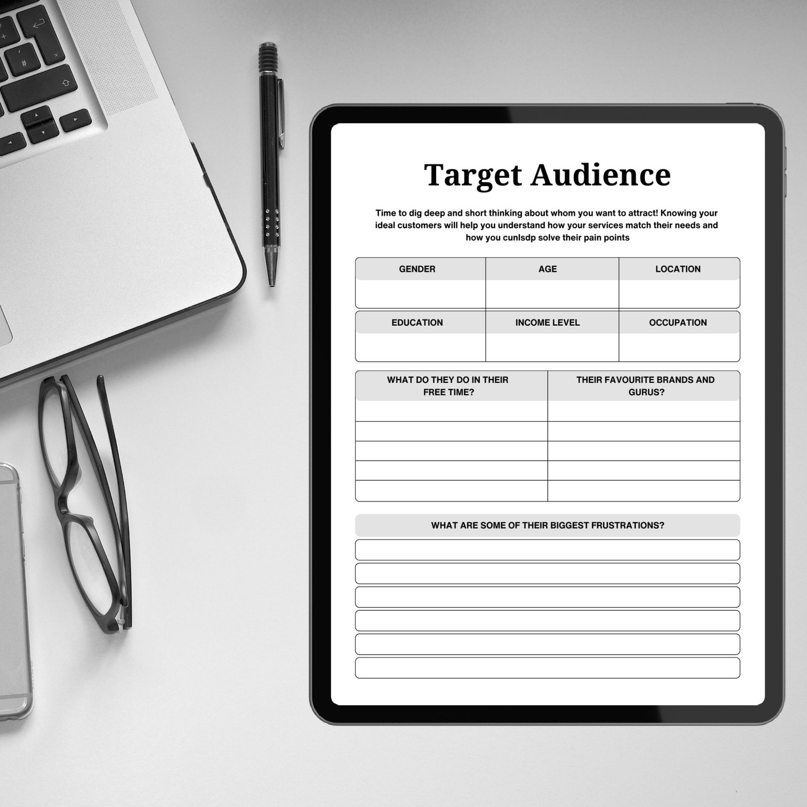 Target Audience Template Printable Target Customer Market Planner Ideal ...
