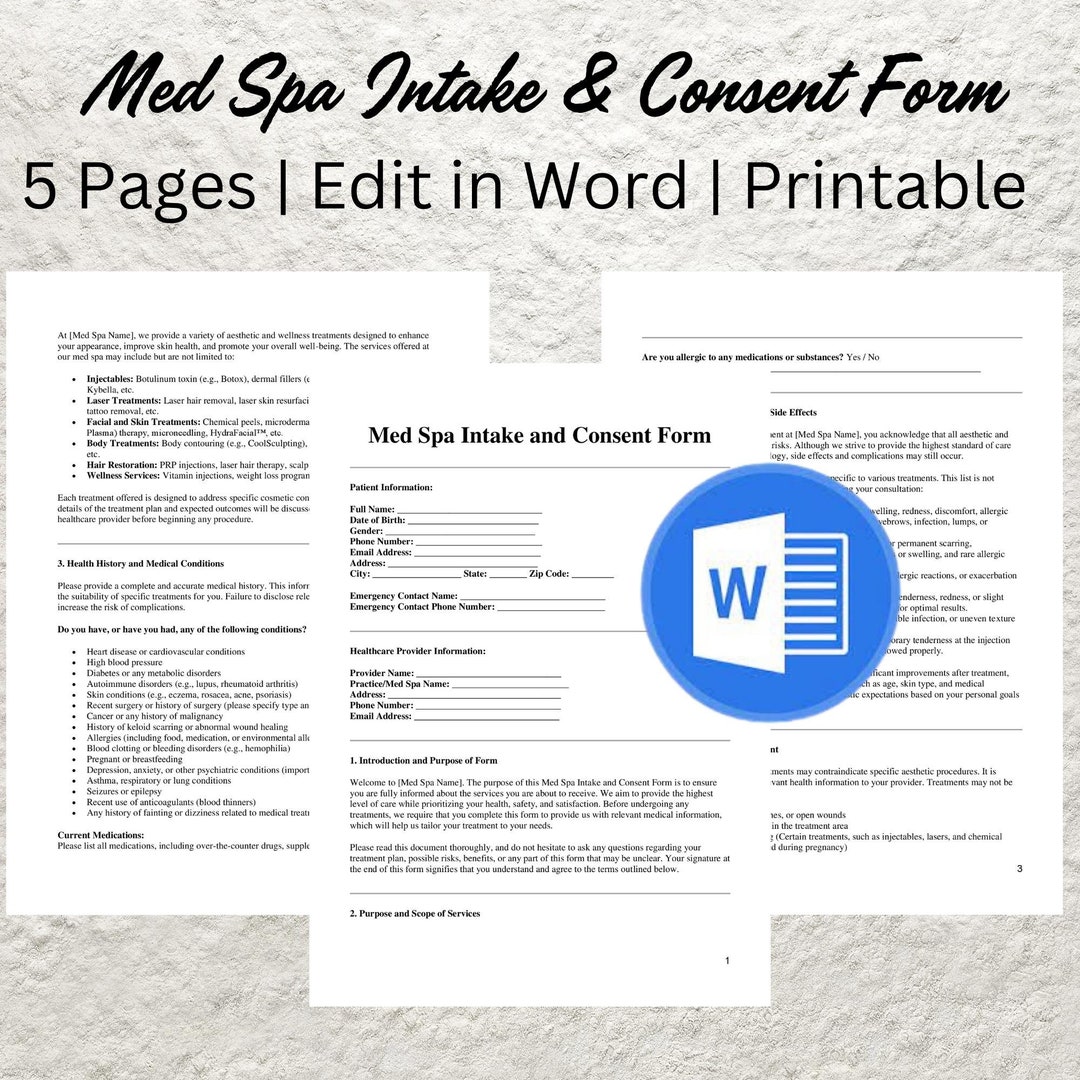 Med Spa Consent Form Template Editable Med Spa Client Intake Form ...