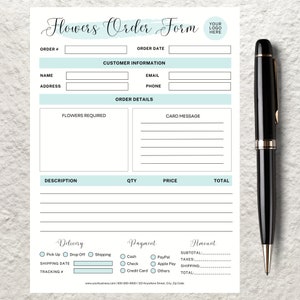 Florist Order Form Template Printable Flower Order Form Editable Floral ...