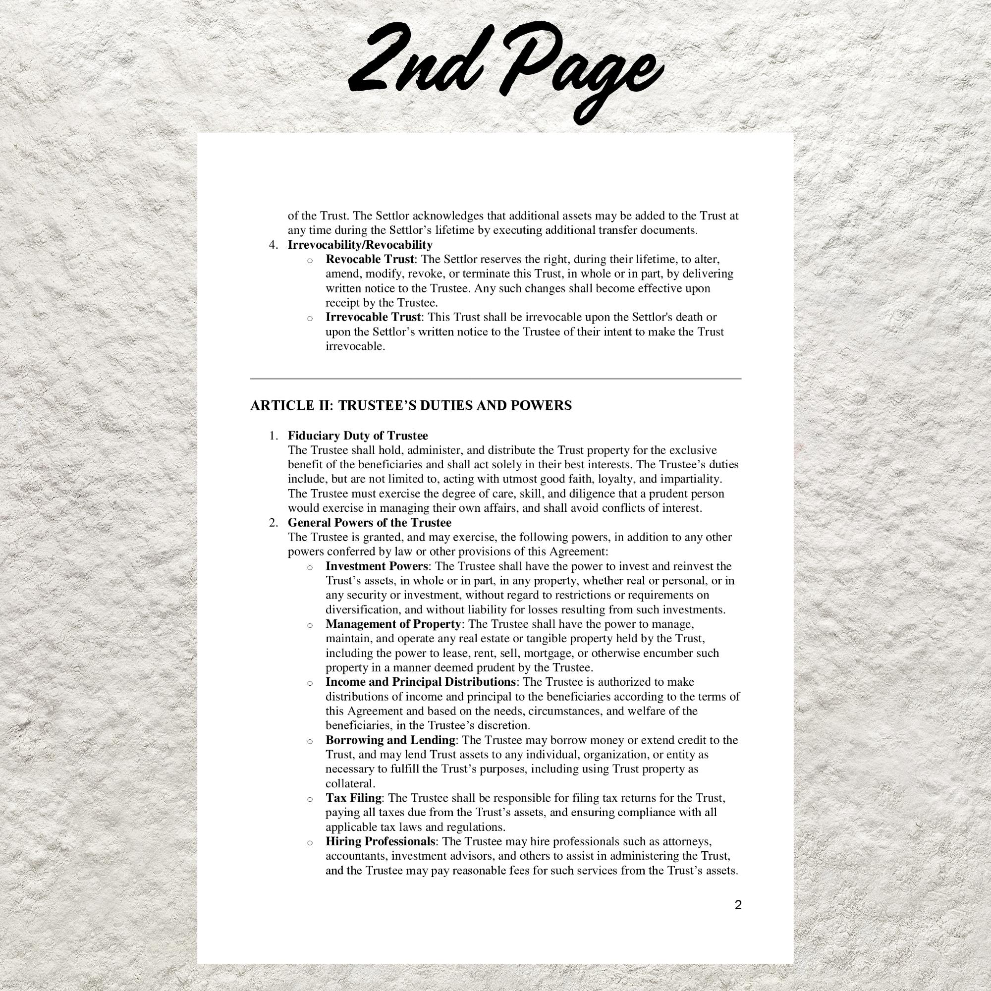 Editable Trust Agreement Template: Estate Planning Document (microsoft ...