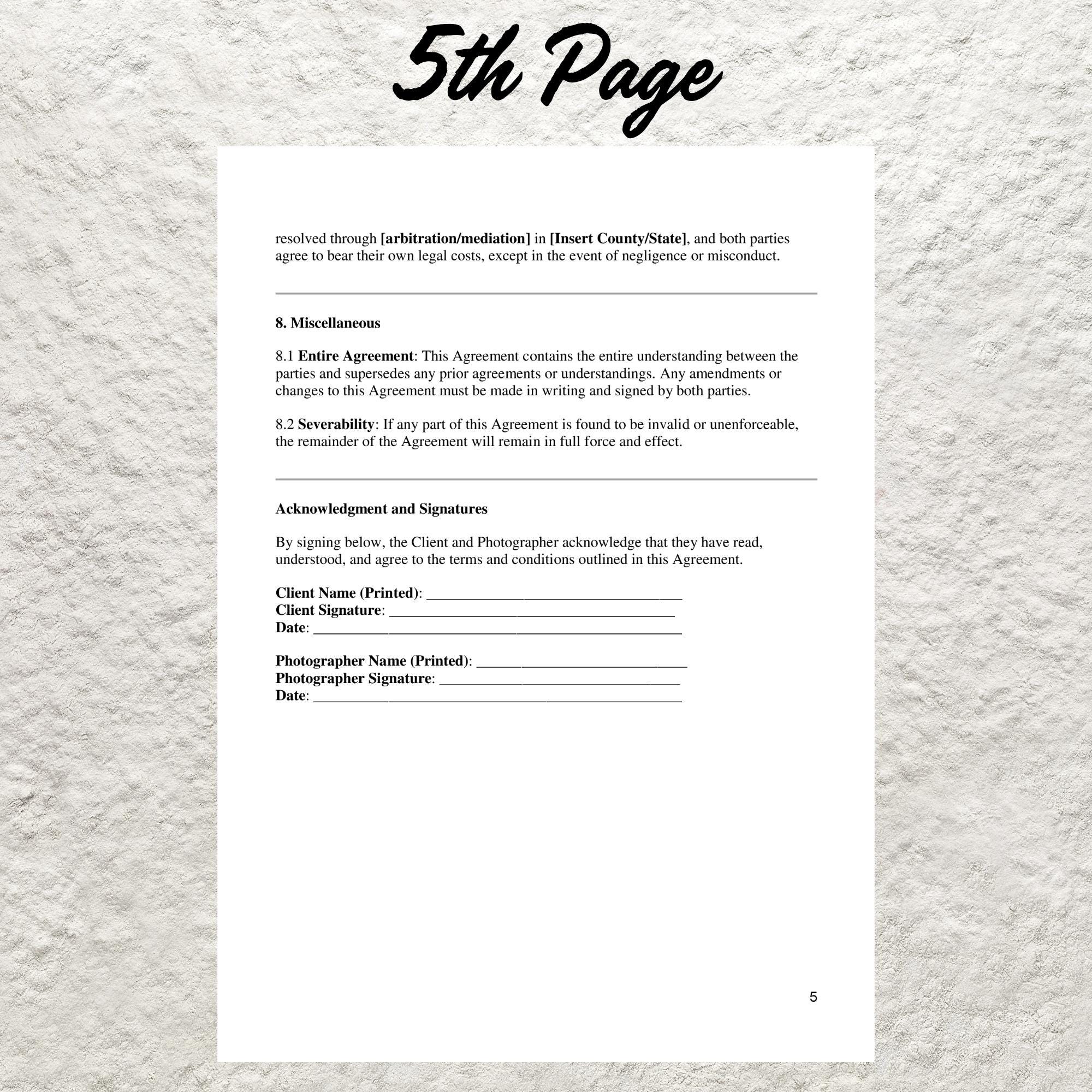 Mini Session Photography Contract Template: Editable Agreement (word ...