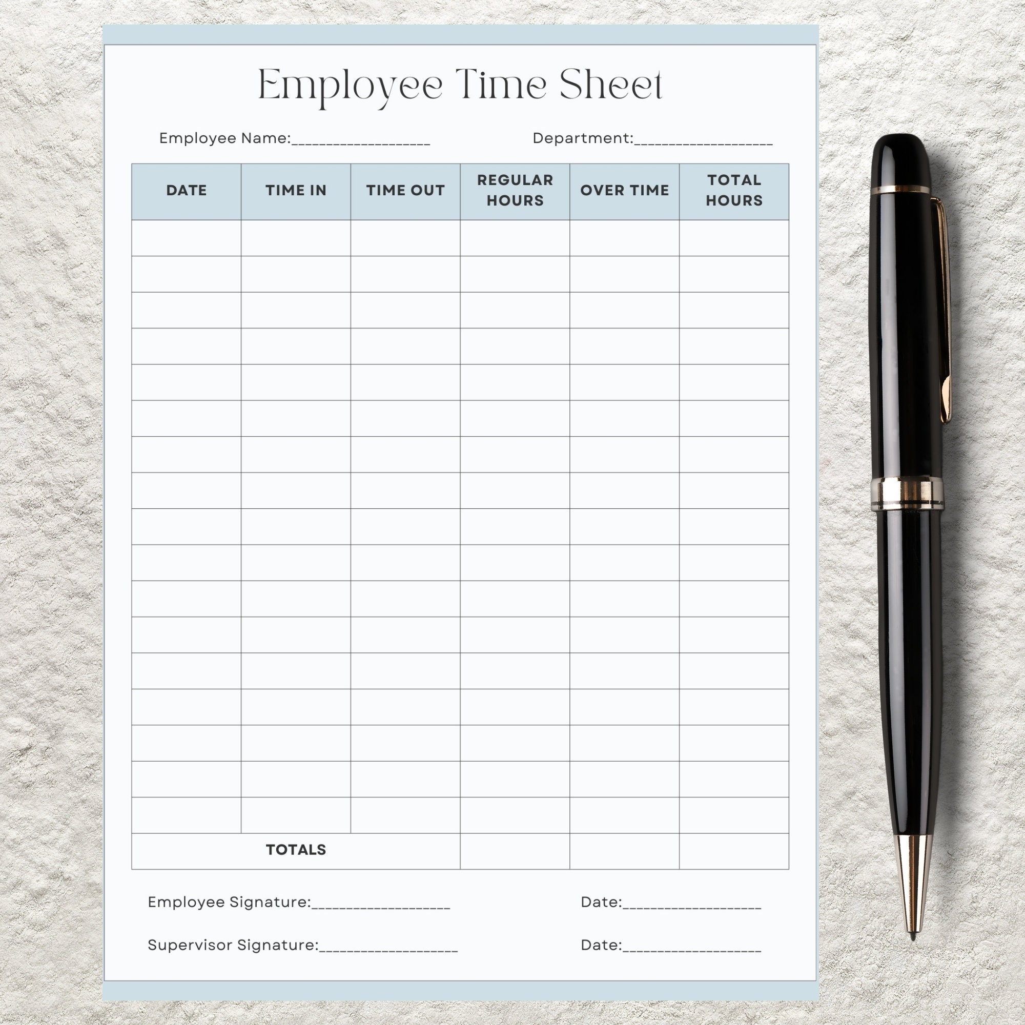 Editable Employee Time Sheet Tracker Template Printable Timekeeping Log ...