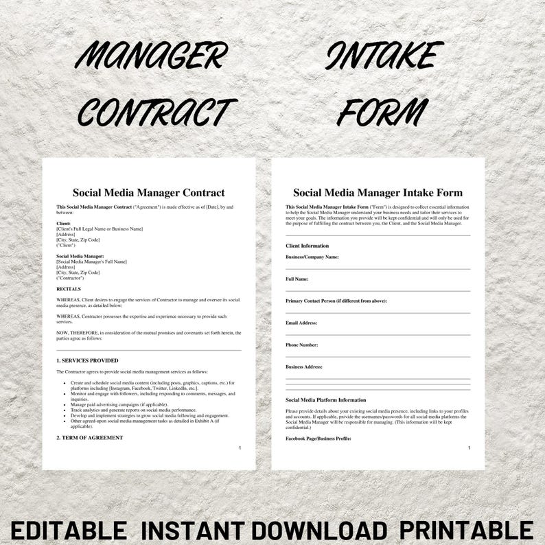 Freelance Social Media Manager Contract, Editable Social Media ...