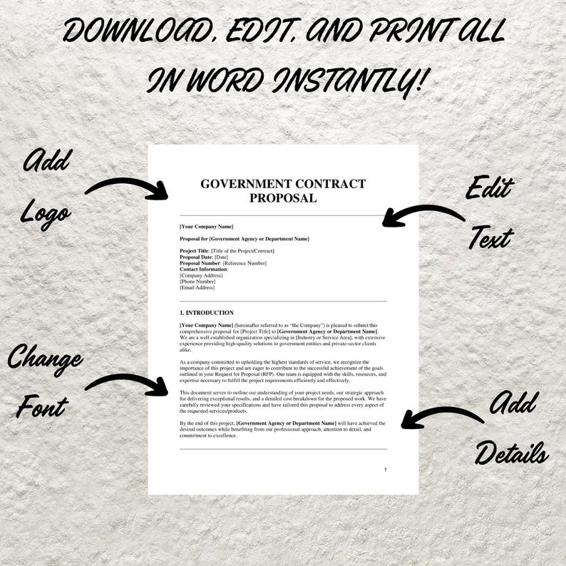Editable Government Contract Proposal Template (word/printable) - Etsy
