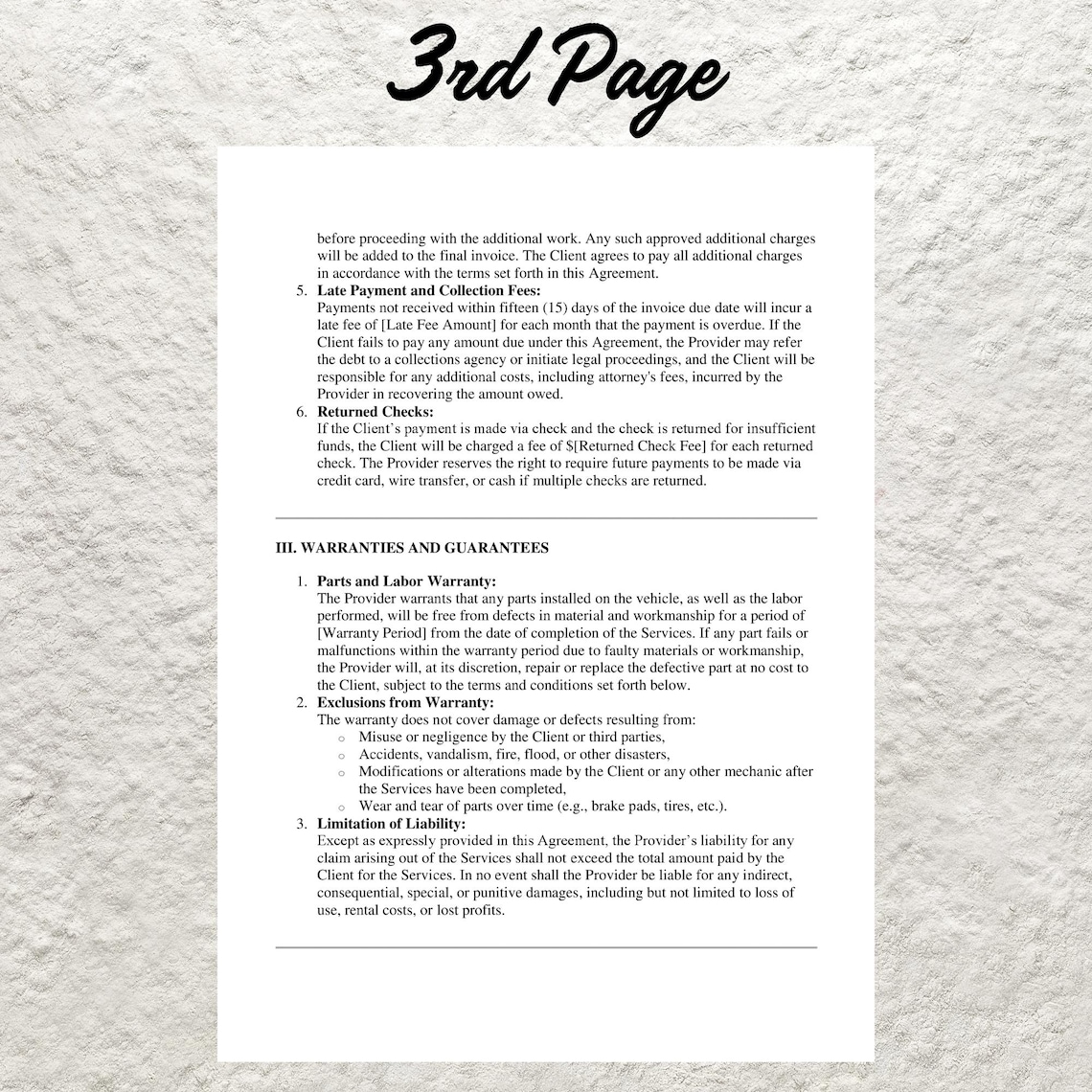 Auto Repair Service Agreement Template: Editable Mechanic Contract ...